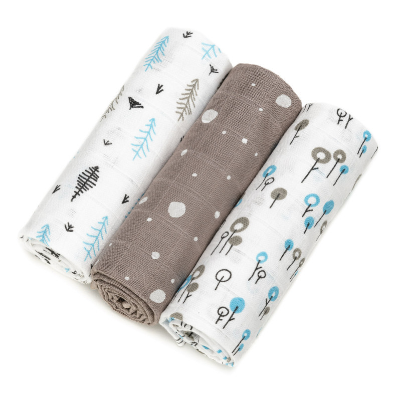 T-TOMI Cloth diapers TETRA 70x70 cm, 3 pcs, gray trees :: Monkey Mum