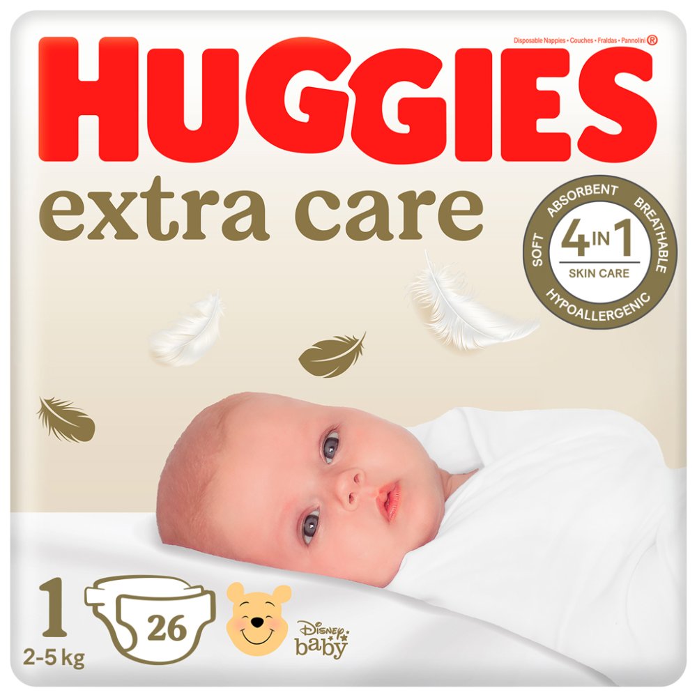 HUGGIES® Extra care Disposable diapers 1 (2-5 kg) 26 pcs :: Monkey Mum